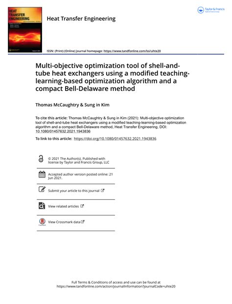 pdf multi objective optimization tool of shell and tube heat