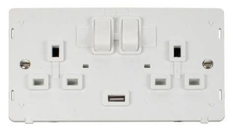 Scolmore Click Definity Sin770pw 2 Gang 13a Dp Switched Socket With 2 1a Usb Insert White