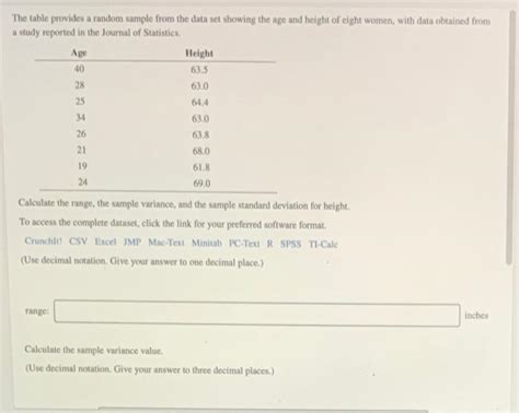 Solved The Table Provides A Random Sample From The Data Set