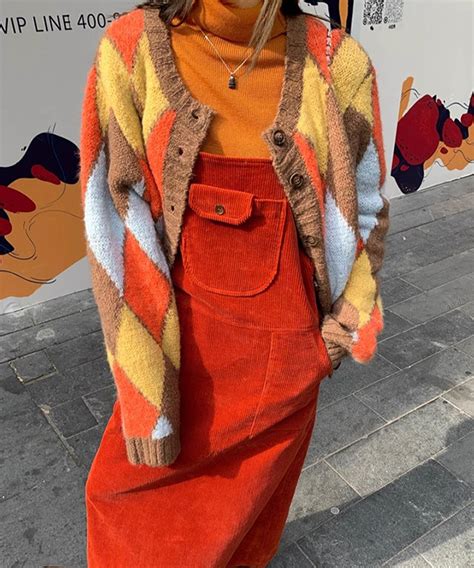 유어쏭 오렌지초코 아가일가디건