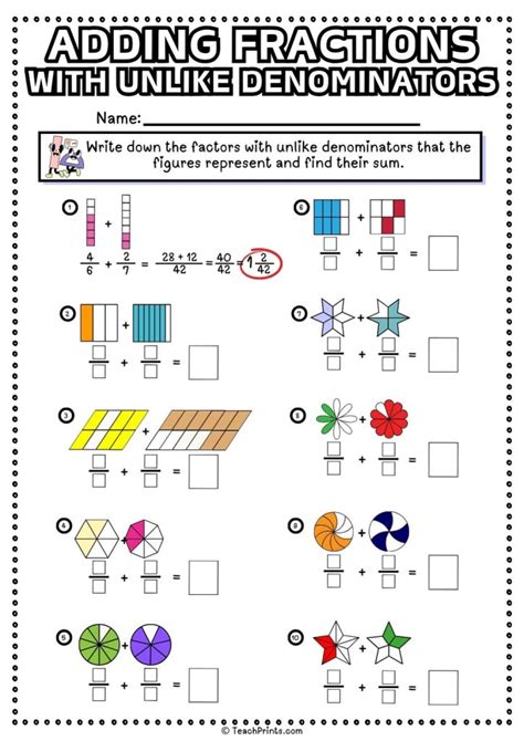 Free Adding Fractions With Unlike Denominators Worksheets Teach Prints