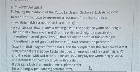 solved the rectangle class following the example of the