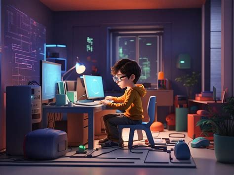 Premium Ai Image A Boy Programming In A Room Rendered In A 3d Style