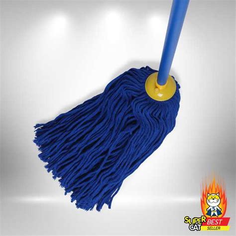 ไม้ม็อบถูพื้นหัวจุก ขนาด 14 นิ้ว 350 กรัม สีน้ำเงิน ด้ามเหล็กกันสนิม Line Shopping