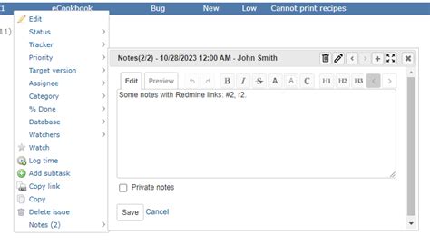 redmine issue notes on context menu plugins redmine