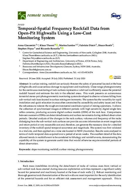 Pdf Temporal Spatial Frequency Rockfall Data From Open Pit Highwalls Using A Low Cost