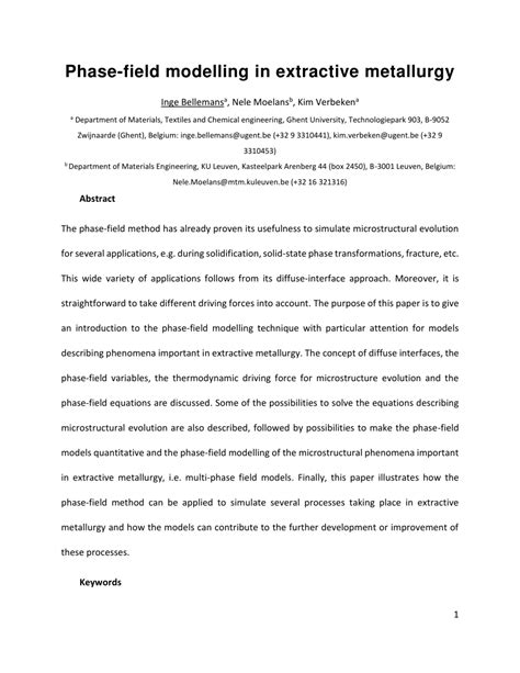 Pdf Phase Field Modelling In Extractive Metallurgy