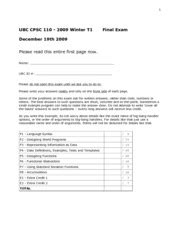 CPSC 110 2009 FINAL SOLUTIONS 1 UBC CPSC 110 2009 Winter T1 Final Exam December 19th 2009