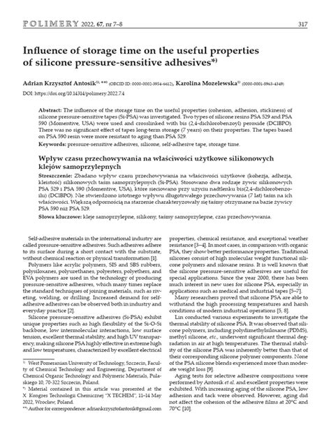 Influence Of Storage Time Pdf Silicone Adhesive