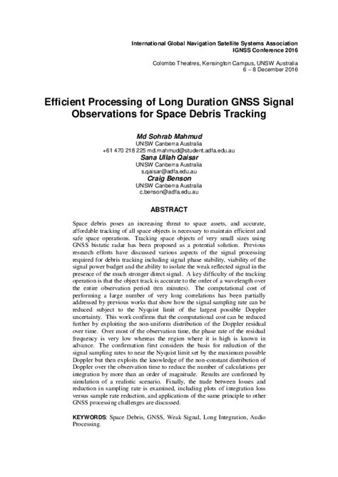 Pdf Gnss Signal Processing For Space Debris Tracking