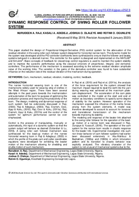 Pdf Dynamic Response Control Of Swing Roller Follower System