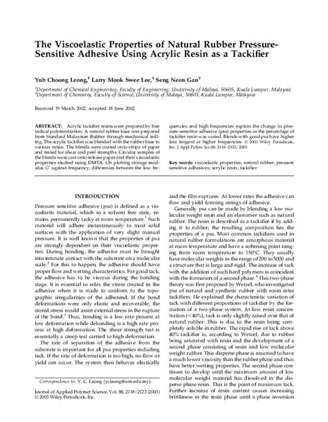 Pdf The Viscoelastic Properties Of Natural Rubber Pressure Sensitive