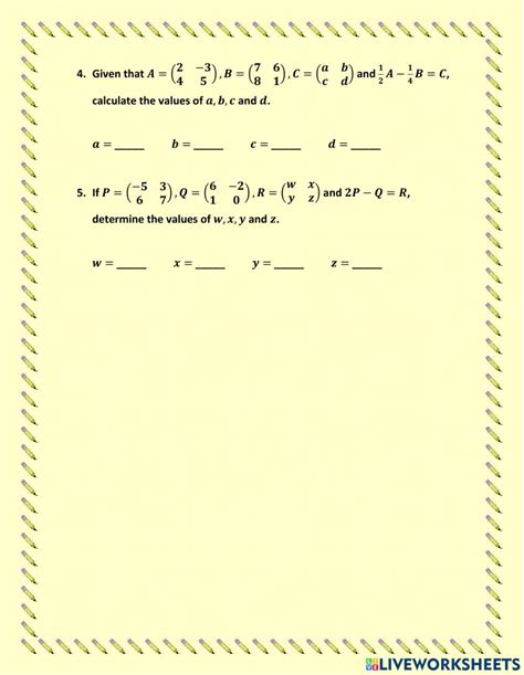 Equal Matrices Free Interactive Worksheets 1415316