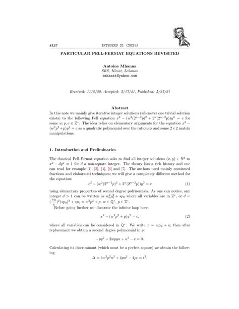 Pdf Particular Pell Fermat Equations Revisited