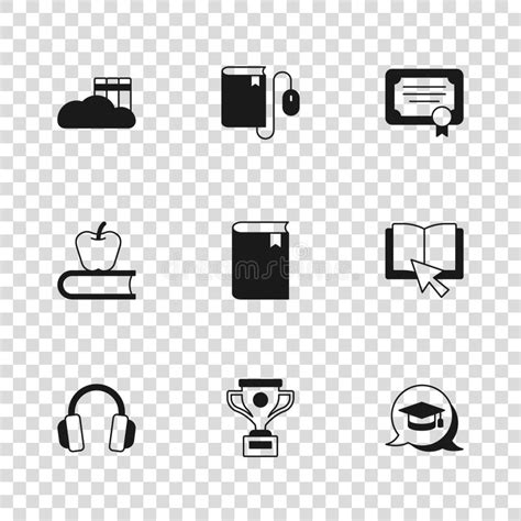 Set Award Cup Online Book Graduation Cap Speech Bubble Book Certificate Template Cloud Or