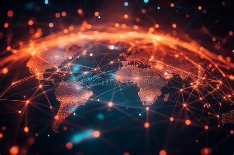 Global Network Connectivity Visualization Over Earth In Dark Background Stock Illustration