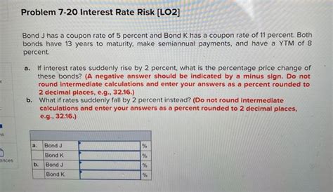 Solved Problem 7 20 Interest Rate Risk Lo2] Bond J Has A