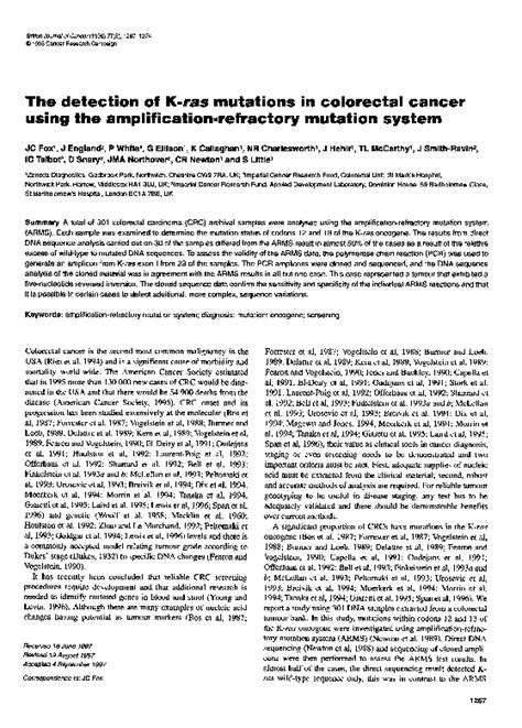 Pdf The Detection Of K Ras Mutations In Colorectal Cancer Using The Amplification Refractory