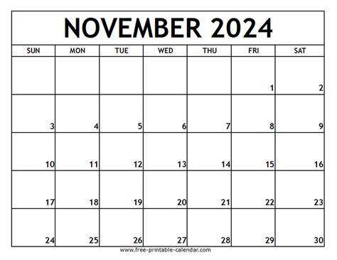 November 2024 Calendar Printable Calendar 2024 Printable Calendar 2025