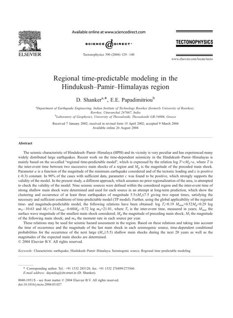 Pdf Regional Time Predictable Modeling In The Hindukushpamir