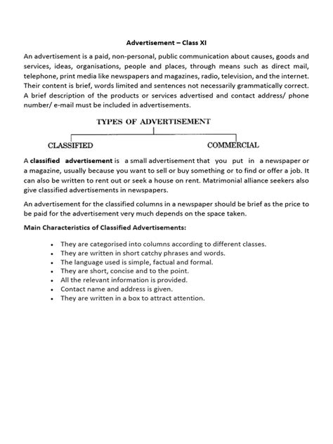 Advertisement Class Xi Pdf Advertising Newspapers