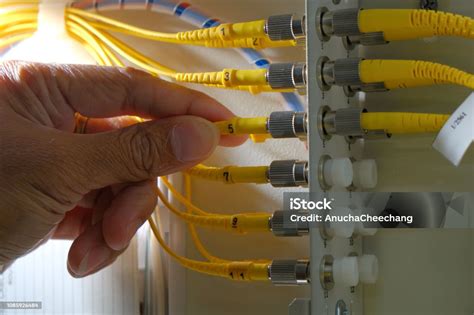시스템 엔지니어와 섬유 광섬유 케이블 기술 데이터 센터 실에서 인클로저 상자에 연결의 손으로 개념에 대한 스톡 사진 및 기타 이미지 Istock