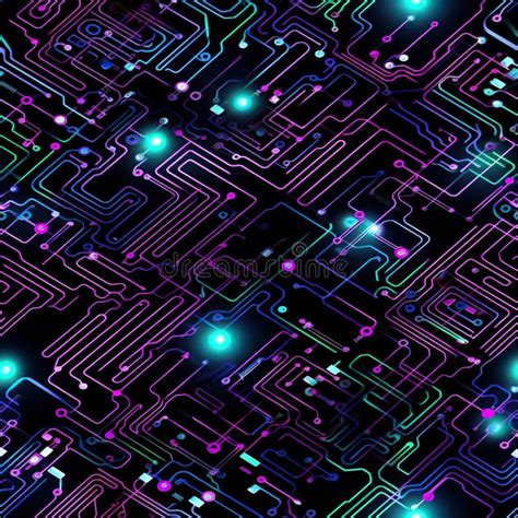Seamless Pattern With Texture Of Digital Circuit Lines Connecting A