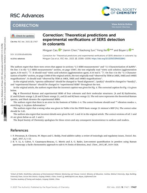 Pdf Correction Theoretical Predictions And Experimental Verifications Of Sers Detection In