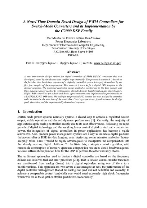 pdf a novel time domain based design of pwm controllers for switch
