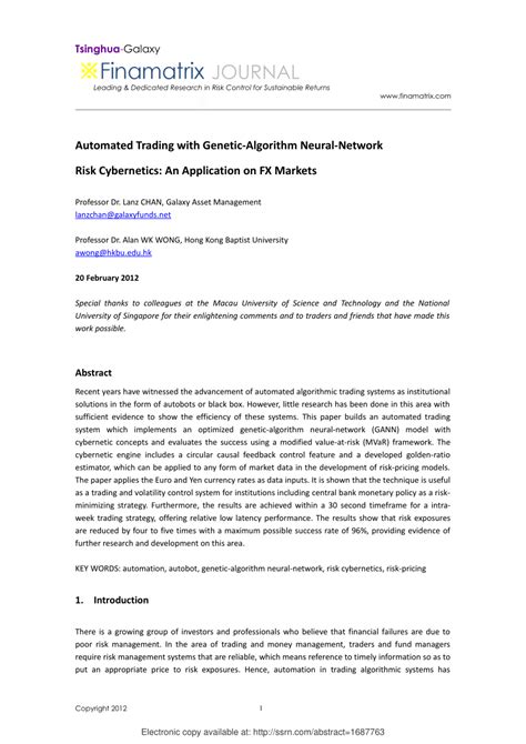 Pdf Automated Trading With Genetic Algorithm Neural Network Risk