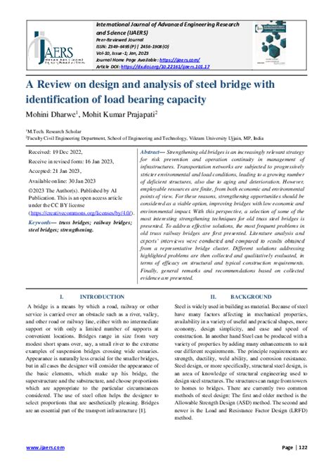 Pdf A Review On Design And Analysis Of Steel Bridge With Identification Of Load Bearing Capacity