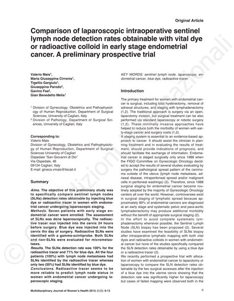Pdf Comparison Of Laparoscopic Intraoperative Sentinel Lymph Node
