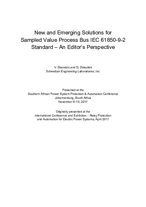 pdf new and emerging solutions for sampled value process bus iec
