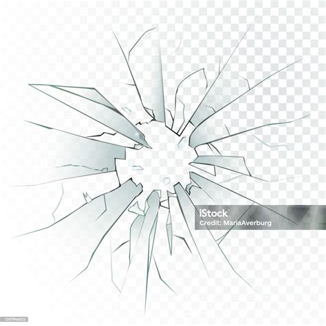 투명 한 배경에 격리 된 높은 상세한 사실 깨진 유리 균열과 총알 자국 벡터 그림입니다 유리 재료에 대한 스톡 벡터 아트 및 기타 이미지 Istock