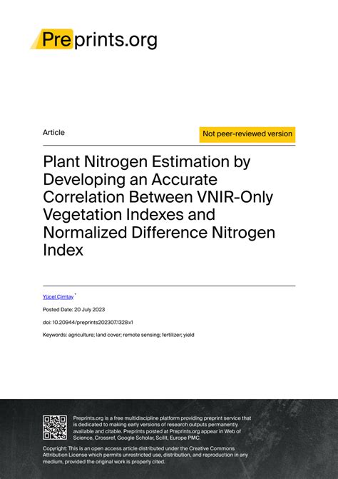 (PDF) Plant Nitrogen Estimation by Developing an Accurate Correlation Between VNIR-Only ...
