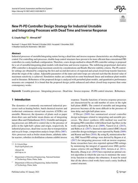 PDF New PI PD Controller Design Strategy For Industrial Unstable And Integrating Processes