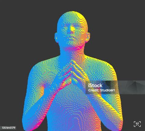 남자는 생각하고 있다 디지털 기술 배경 Voxel Art3d 프레젠테이션 소셜 미디어 또는 인쇄 목적을 위한 벡터 일러스트레이션 3차원 형태에 대한 스톡 벡터 아트 및 기타