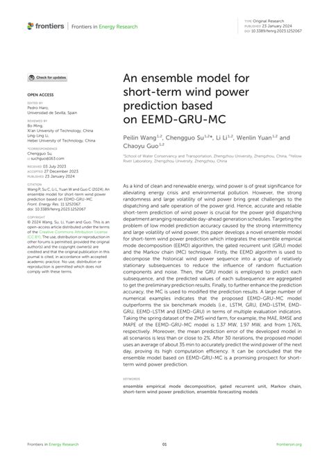 Pdf An Ensemble Model For Short Term Wind Power Prediction Based On