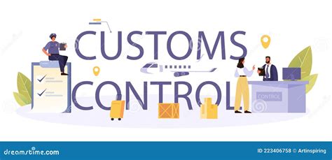Customs Control Typographic Header Passport Control Officer Working Stock Vector Illustration