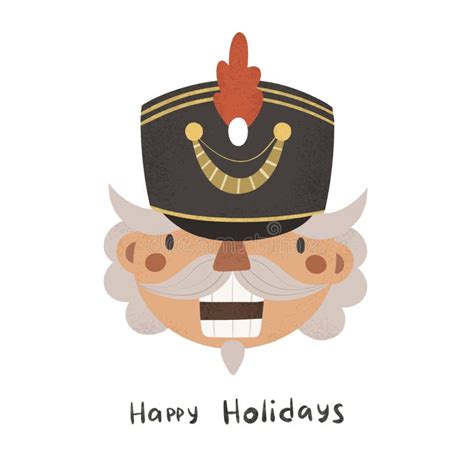 Happy Holidays Cartoon Nutcracker Hand Drawing Lettering Décor Elements Holiday Theme Stock