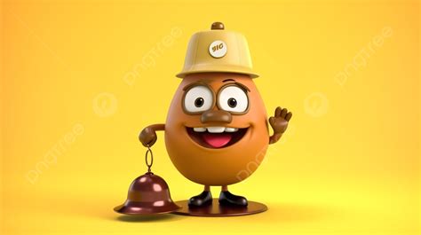 노란색 배경 호텔 서비스 벨 호출을 들고 의인화 된 갈색 닭고기 달걀 마스코트의 3d 렌더링 계란 배경 호텔 벨 계란 배경 일러스트 및 사진 무료 다운로드 Pngtree