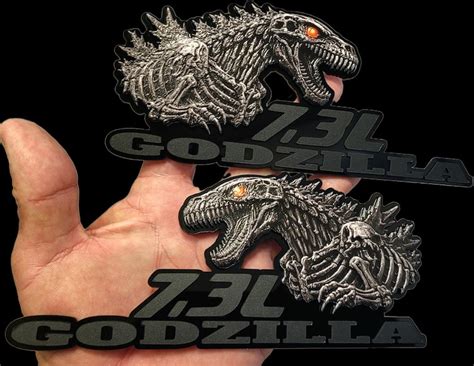 7 3l Godzilla Badge 3d Textured Stealth Black Emblem 7 5 Automotive