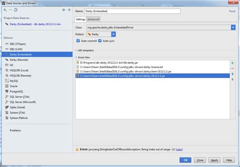 Sql Trying To Connect Derby Db In Intellij Idea Stack Overflow