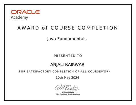 Anjali Raikwar On Linkedin Oracleacademy Javafundamentals Certified