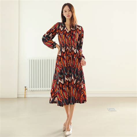 포스티 프롬코 가벼운 긴팔 니트 패턴 랩 스타일 허리끈 롱 원피스55 88 Frc79