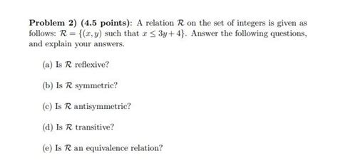 solved problem 2 4 5 points a relation r on the set of