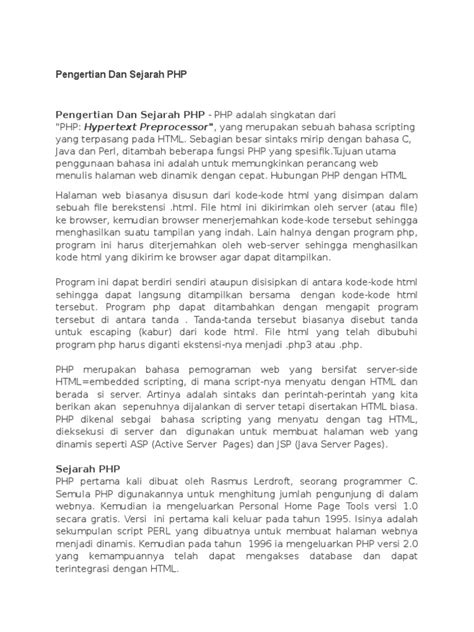 Pengertian Dan Sejarah Php Pdf