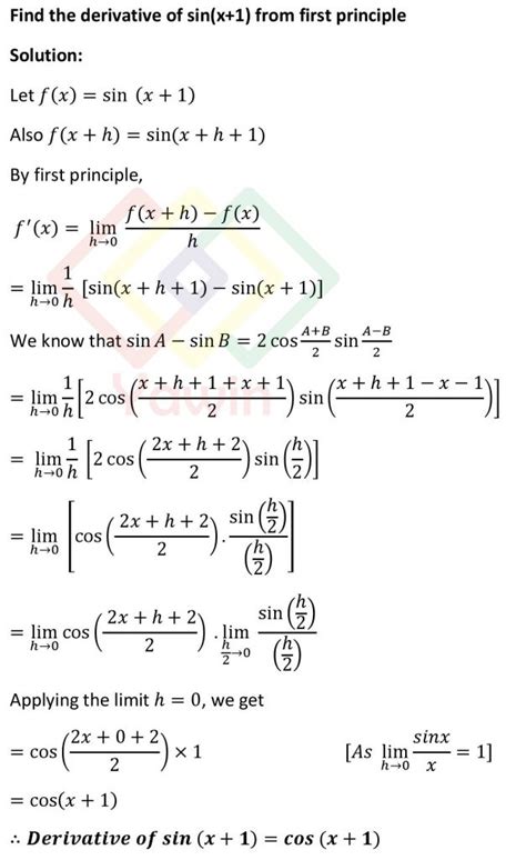 Find the derivative of sin(x+1) from first principle – Yawin