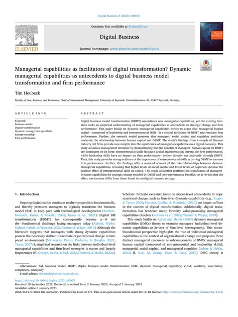 Pdf Managerial Capabilities As Facilitators Of Digital Transformation Dynamic Managerial