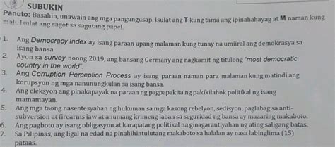 SUBUKIN Panuto Basahin unawain ang mga | StudyX